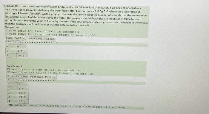 Solved Suppose Dave drops a watermelon off a high bridge and | Chegg.com