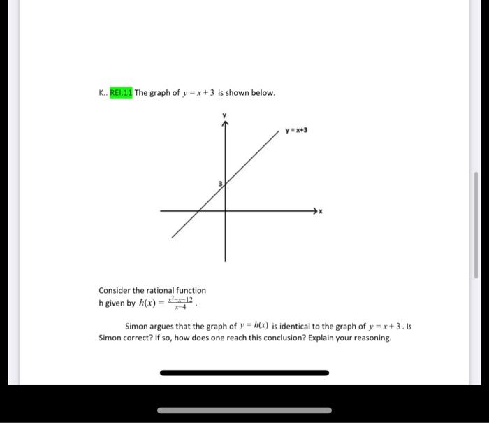 Solved K.. REL.11 The graph of y=x+3 is shown below. y=x+3 X | Chegg.com