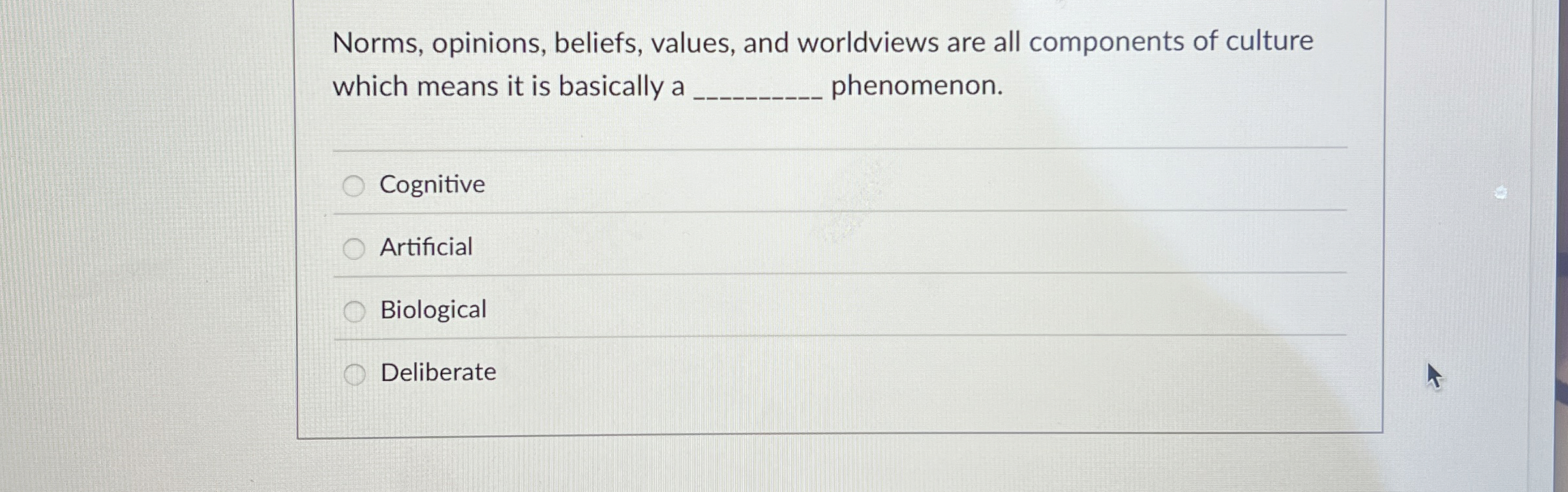 Solved Norms, opinions, beliefs, values, and worldviews are | Chegg.com