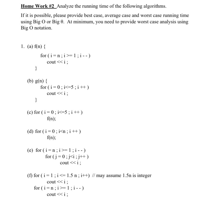 Solved Home Work #2_Analyze the running time of the | Chegg.com