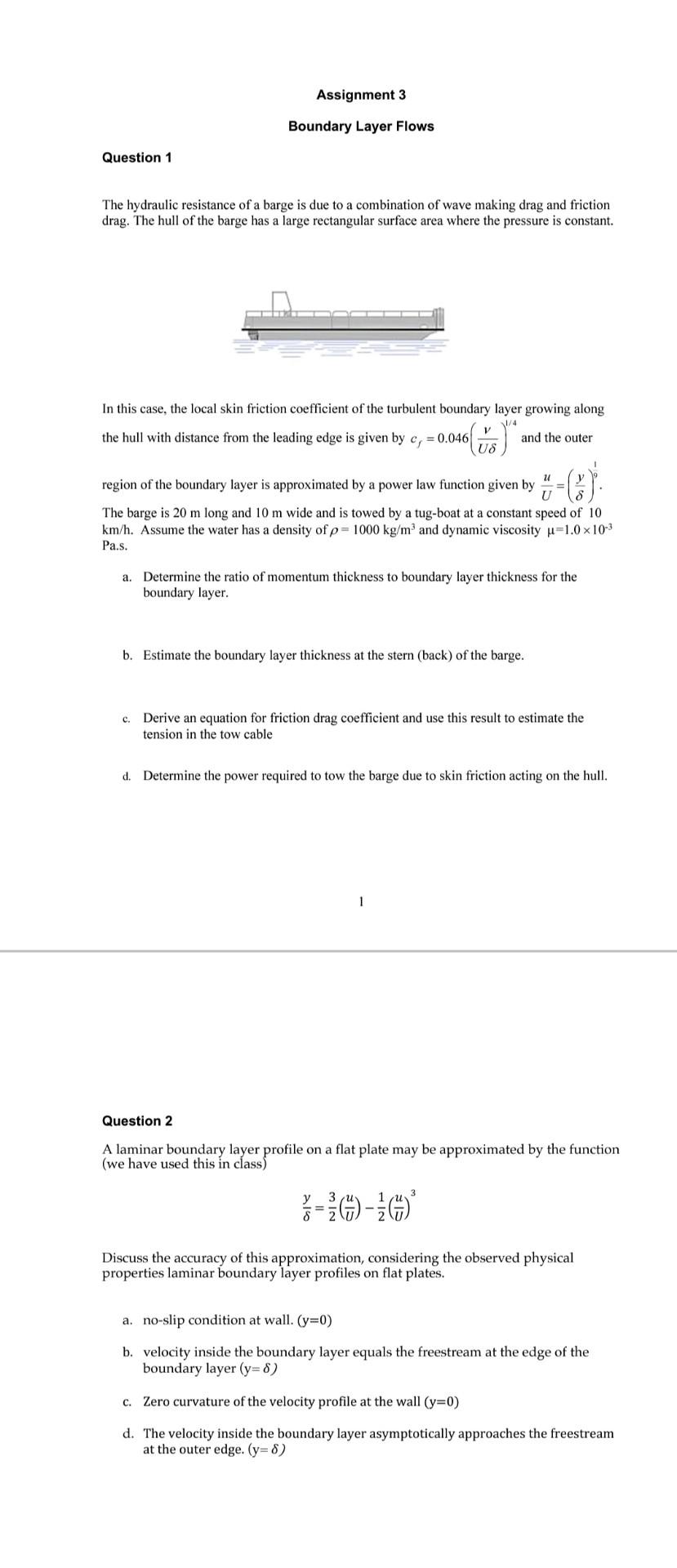 Solved Boundary Layer Flows Question 1 The hydraulic | Chegg.com