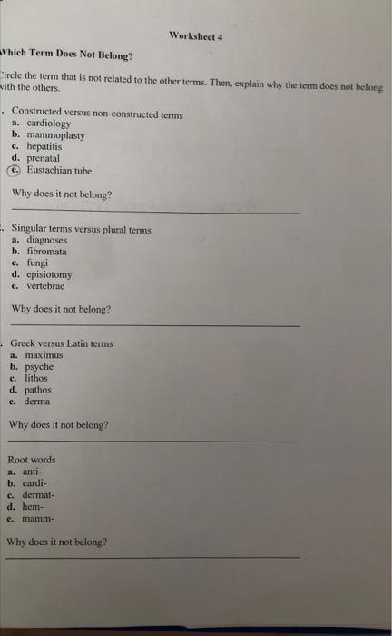 Solved Circle the term that is not related to the other | Chegg.com