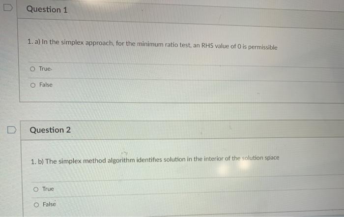 Solved Question 1 1. a) In the simplex approach, for the | Chegg.com