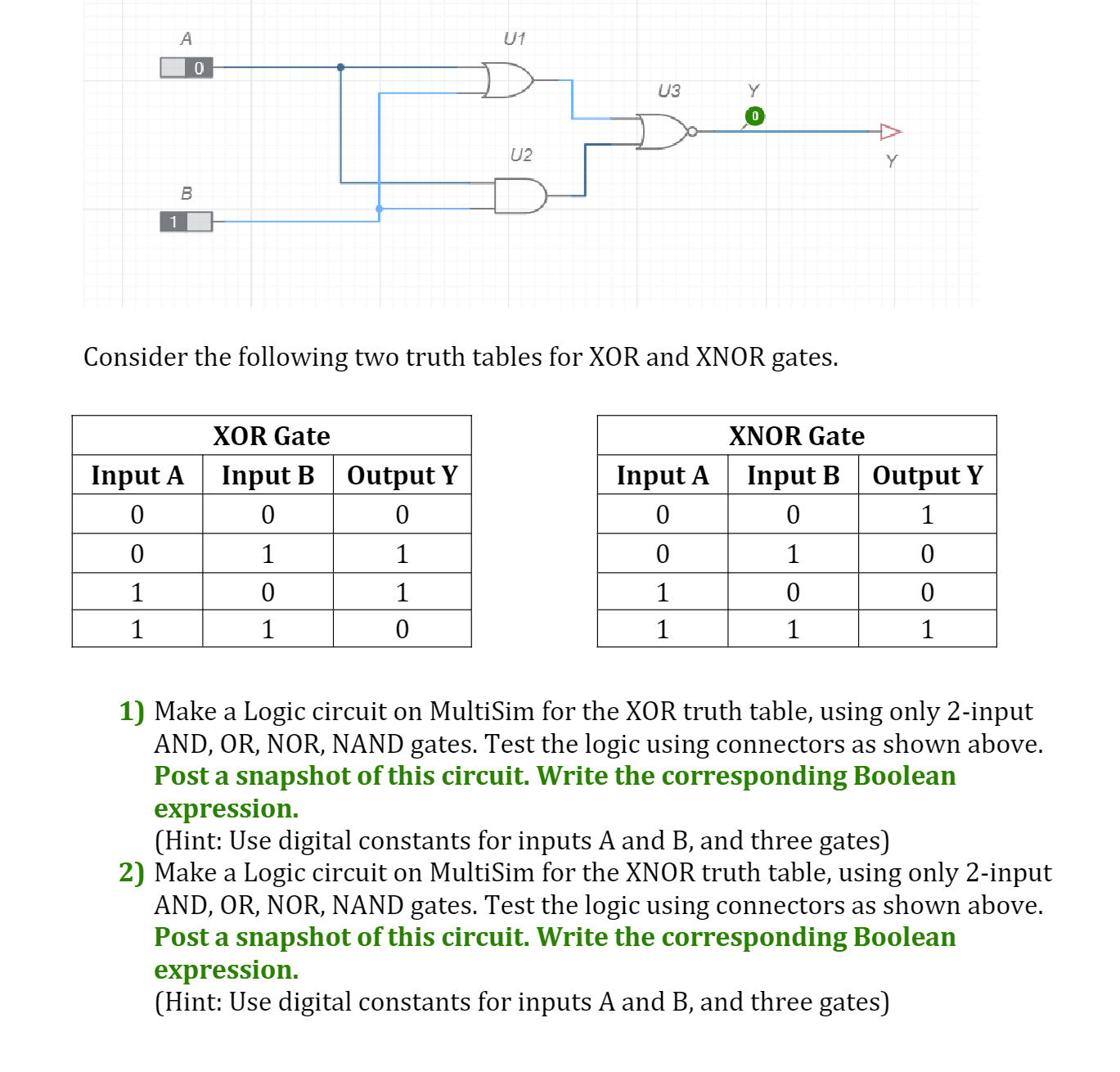 Solved Consider the following two truth tables for XOR and | Chegg.com