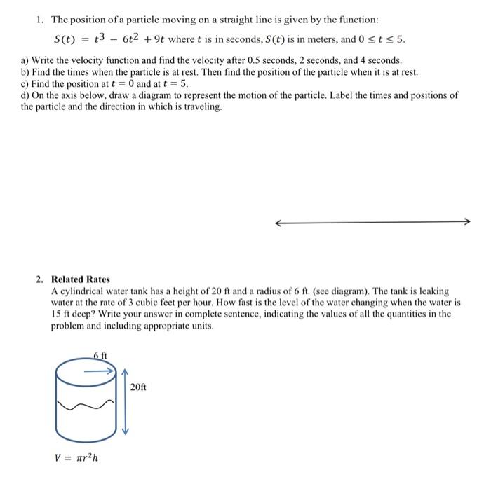 Solved 1. The position of a particle moving on a straight | Chegg.com
