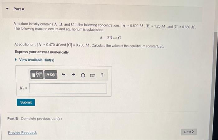 Solved A mixture initially contains A,B, and C in the | Chegg.com