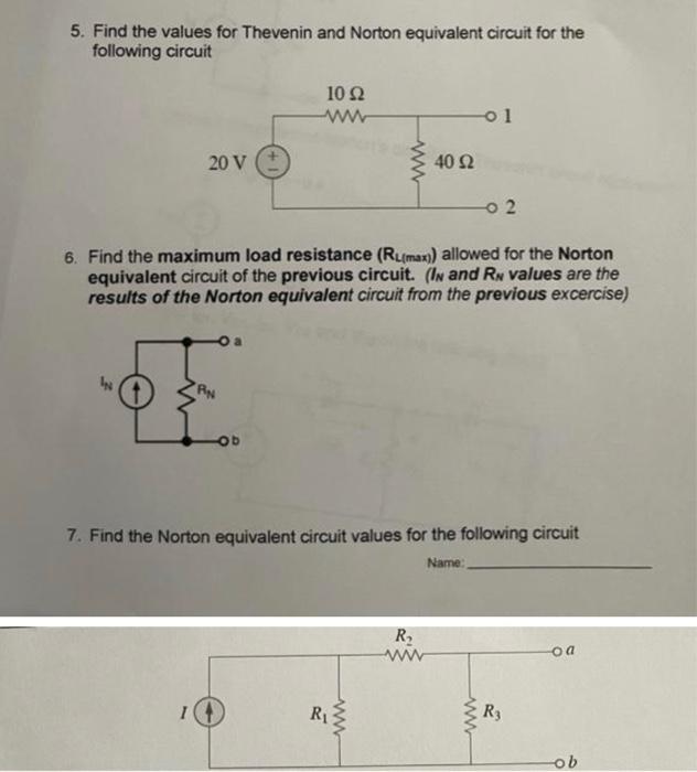 Solved 5. Find the values for Thevenin and Norton equivalent | Chegg.com
