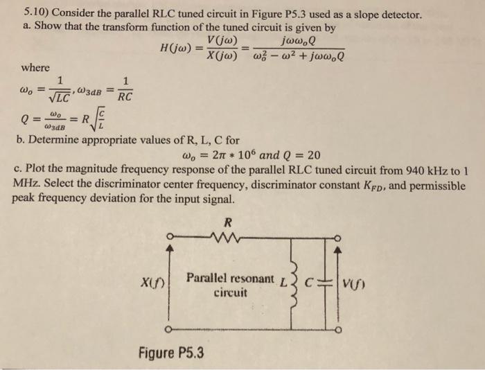Solved 5.10) Consider the parallel RLC tuned circuit in | Chegg.com