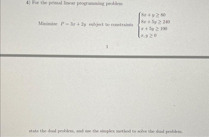 Solved 4) For the primal linear programming problem Minimize | Chegg.com