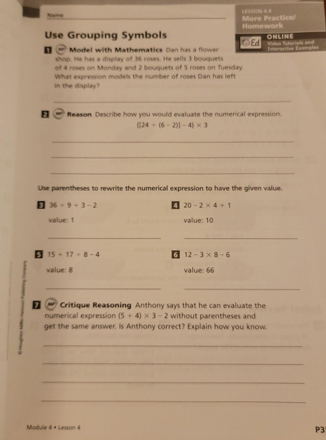 Solved Name LESSON 4.4 More Practice/ Homework Use Grouping | Chegg.com