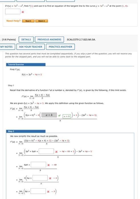 Solved If f(x)=7x2−x3, find f′(1) and use it to find an | Chegg.com
