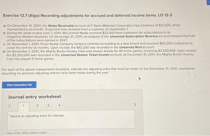 Solved Exercise 12.7 (Algo) Recording adjustments for | Chegg.com