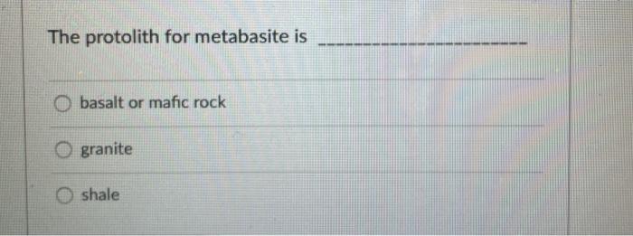 Solved The protolith for metabasite is basalt or mafic rock | Chegg.com