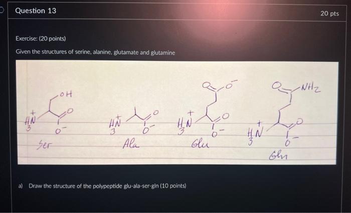 Solved Given the structures of serine, alanine, glutamate | Chegg.com