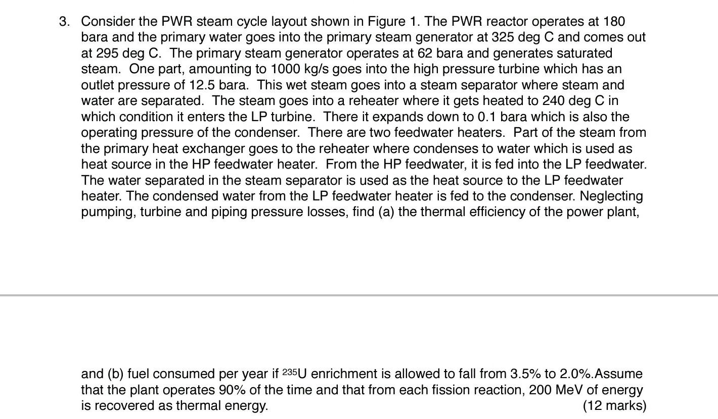 3. Consider the PWR steam cycle layout shown in | Chegg.com