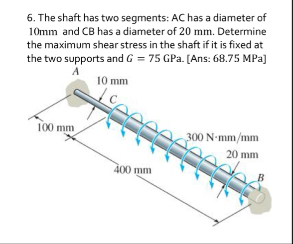 Solved The shaft has two segments: AC ﻿has a diameter of 10 | Chegg.com