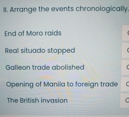 Solved II. ﻿Arrange the events chronologically.End of Moro | Chegg.com