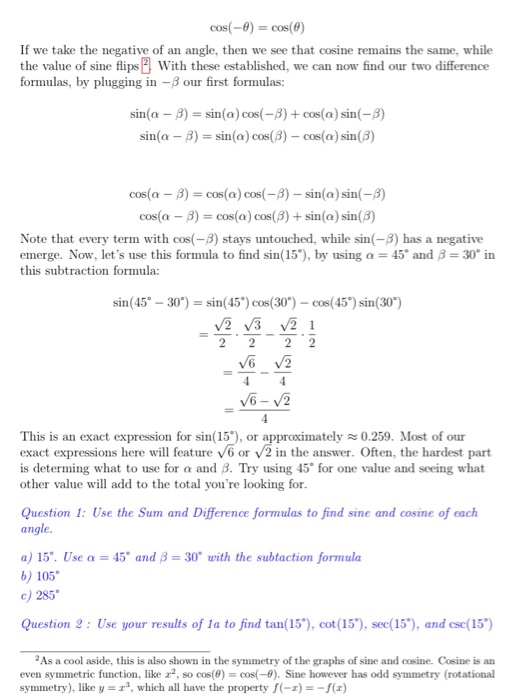 Solved Trigonometry - Special Formulas Part 1 - Addition, | Chegg.com