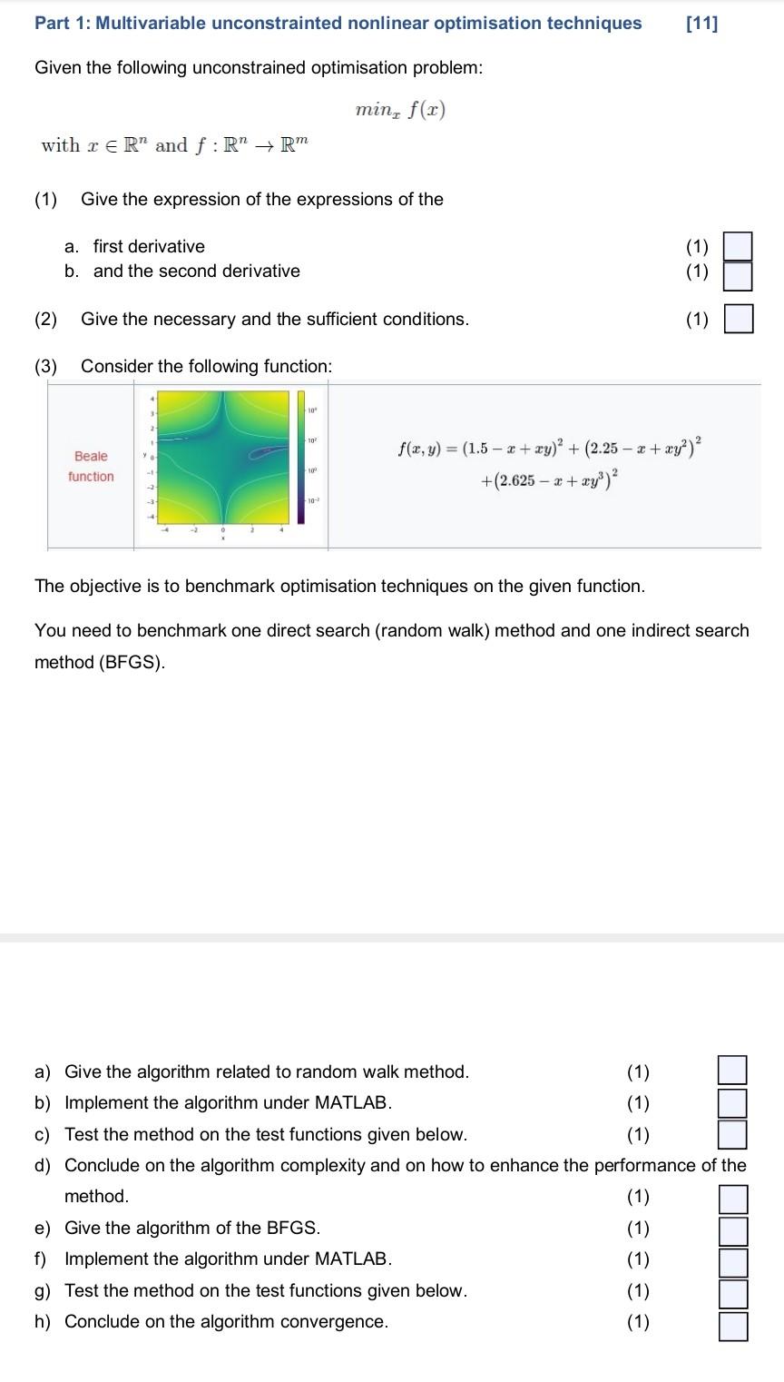 Solved Part 1: Multivariable unconstrainted nonlinear | Chegg.com