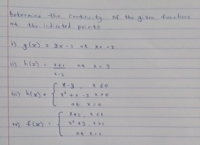 Solved betermine the continuity of the given functionsat the | Chegg.com