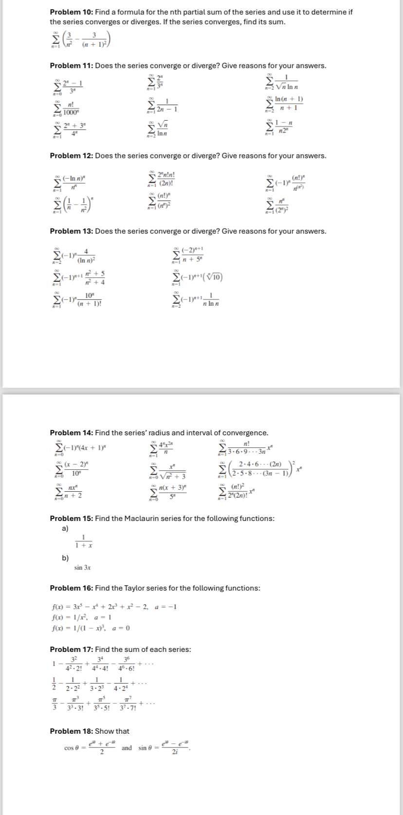 Solved Problem 10: Find a formula for the nth partial sum of | Chegg.com
