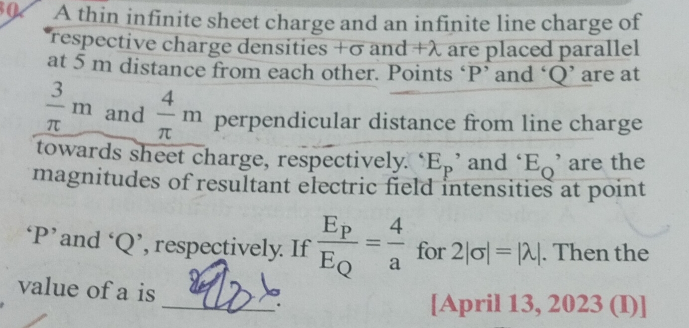 Solved A thin infinite sheet charge and an infinite line | Chegg.com