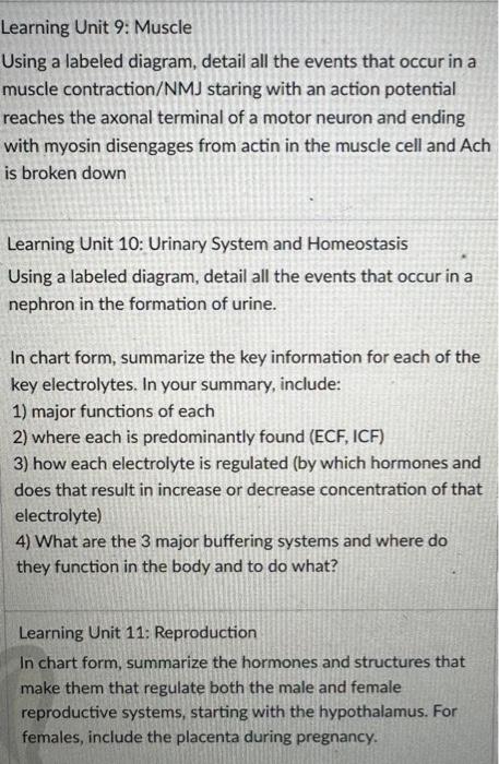 [Solved]: bio physio 3 parts please help! Learning Unit 9: