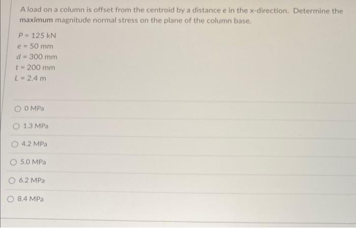Solved A load on a column is offset from the centroid by a | Chegg.com