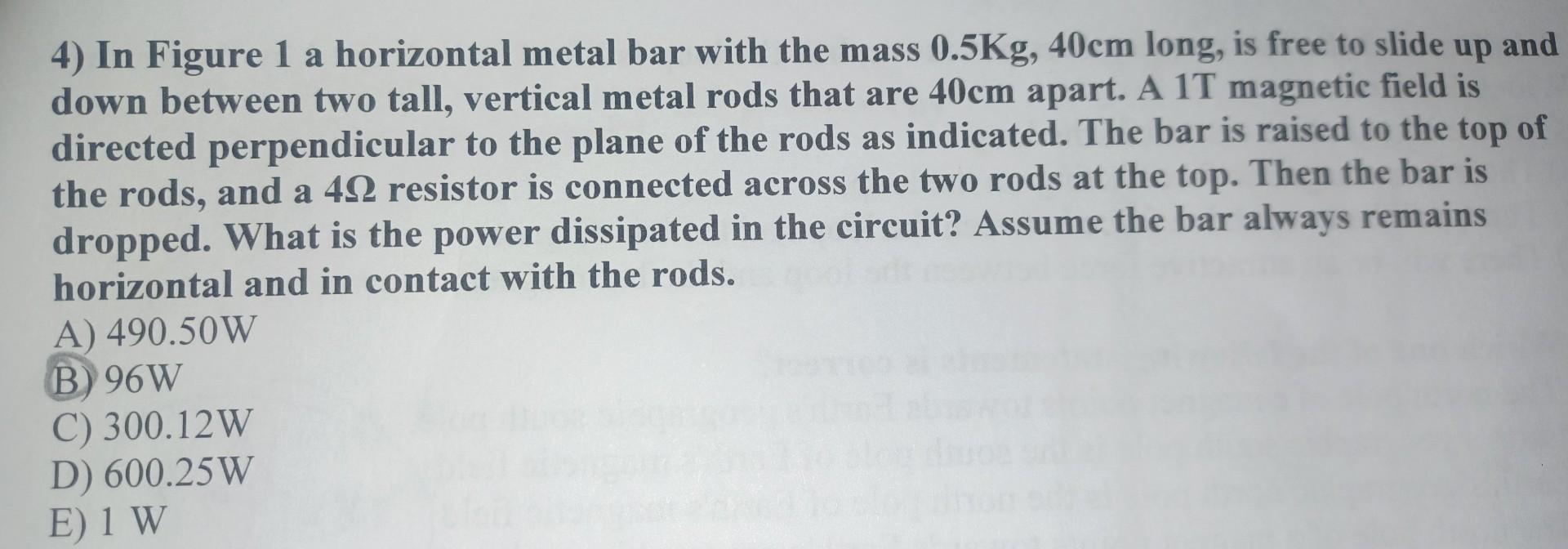 Solved Figure 1.2) In Figure 1 a horizontal metal bar with | Chegg.com