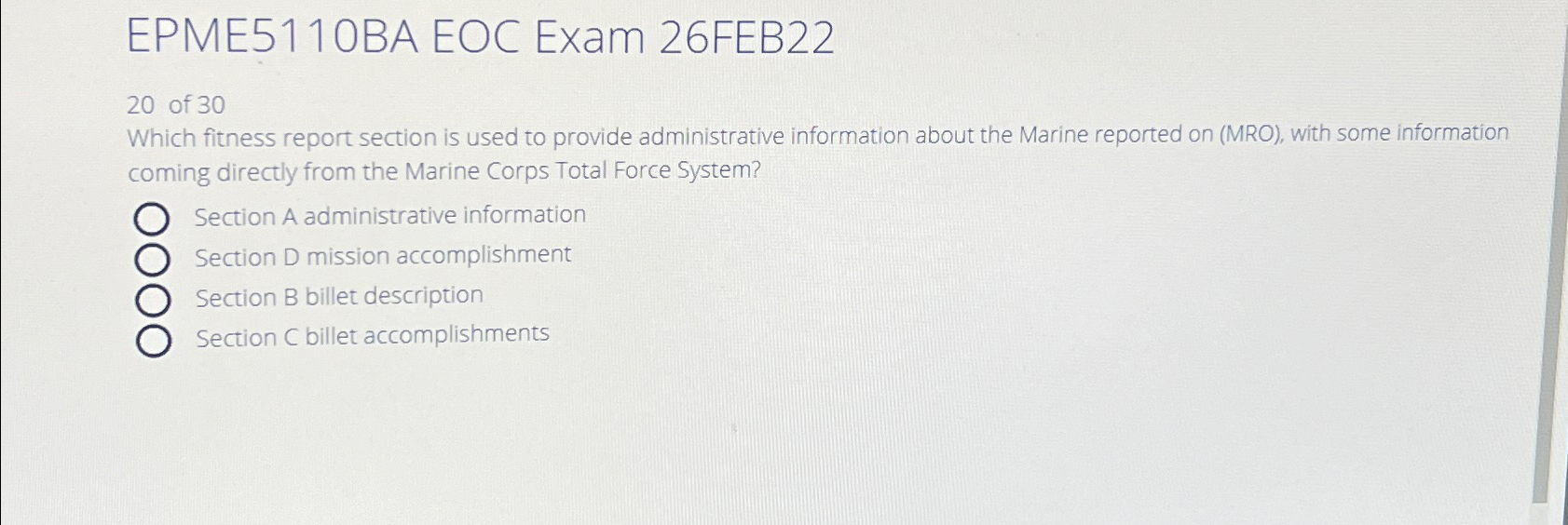 Solved EPME5110BA EOC Exam 26FEB2220 ﻿of 30Which fitness | Chegg.com