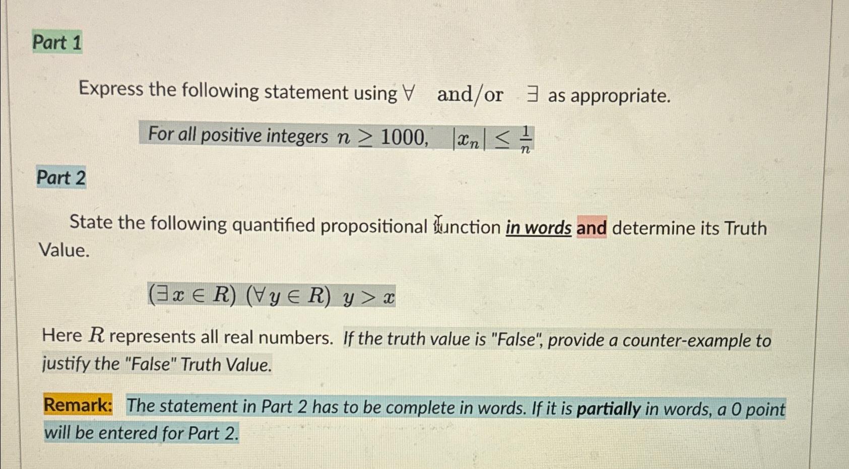 Solved Part 1Express the following statement using AA | Chegg.com