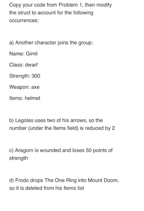 Solved Create a struct array called characters, representing | Chegg.com Solved Create a struct array called characters, representing | Chegg.com
