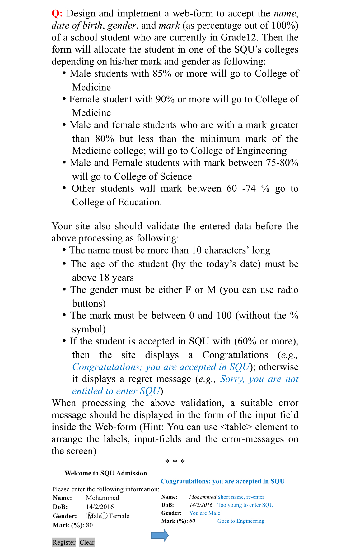 Solved Q: Design and implement a web-form to accept the | Chegg.com
