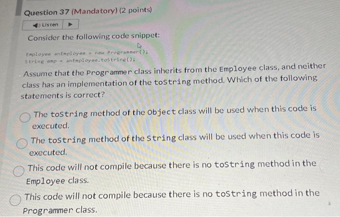 Solved Consider the following code snippet: Employee | Chegg.com