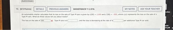 Solved Submit Answer 13. [0/3 Points] DETAILS PREVIOUS | Chegg.com