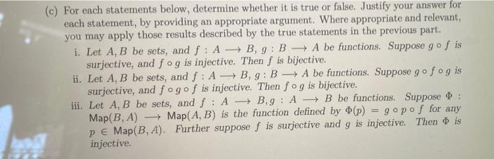 Solved (c) For each statements below, determine whether it | Chegg.com