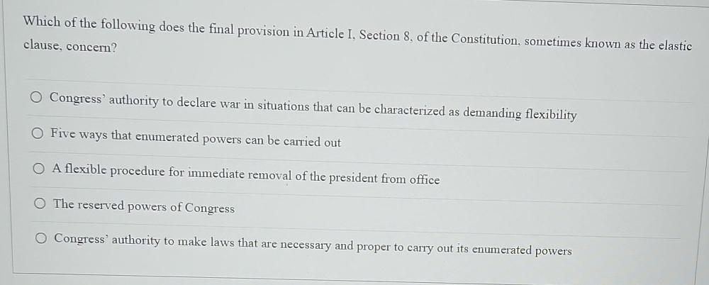Solved Which of the following does the final provision in | Chegg.com