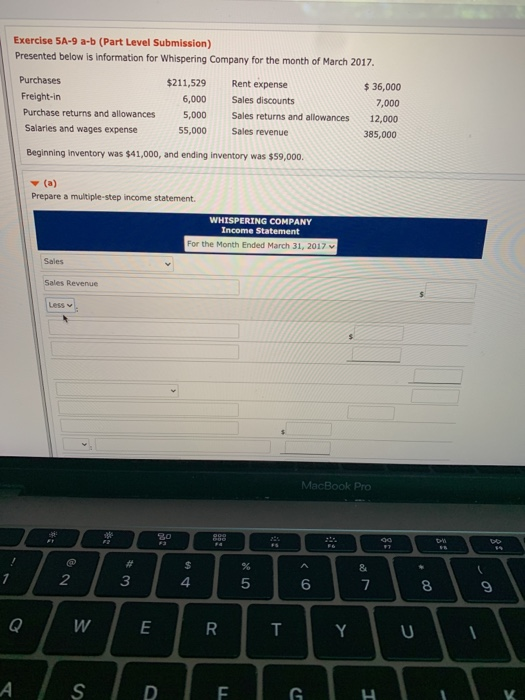 Solved Exercise 5A-9 a-b (Part Level Submission) Presented | Chegg.com