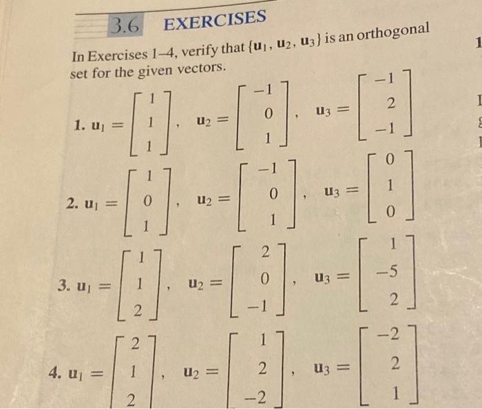 Solved In Exercises 1-4, verify that {u1,u2,u3} is an | Chegg.com
