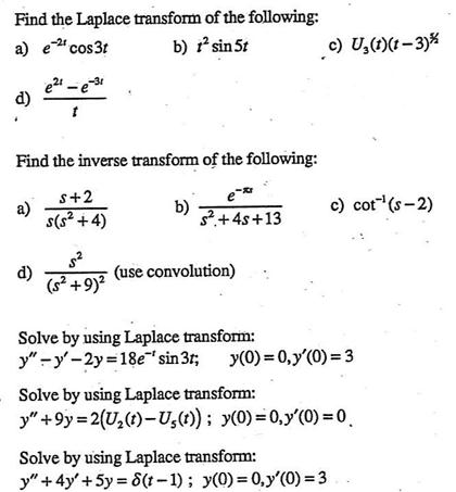 Find the Laplace transform of the following: e-2t | Chegg.com