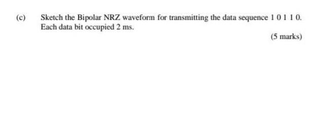 Solved (c) Sketch the Bipolar NRZ waveform for transmitting | Chegg.com