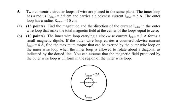 Solved 5. Two concentric circular loops of wire are placed | Chegg.com