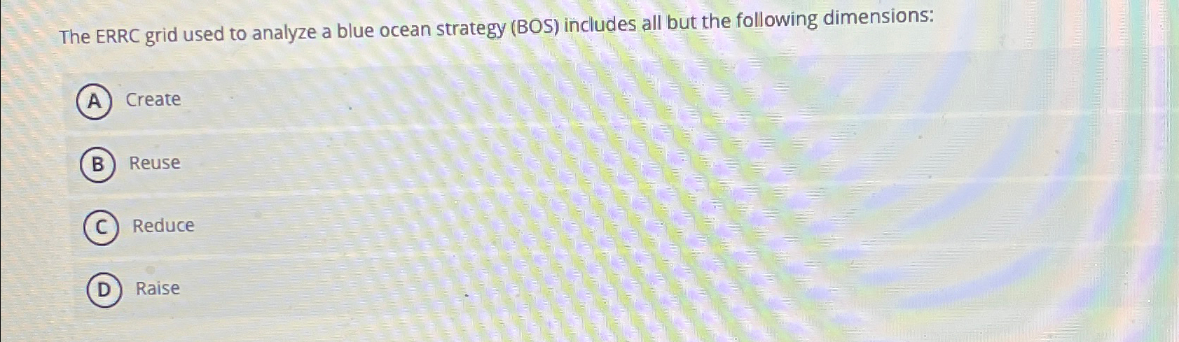 Solved The ERRC grid used to analyze a blue ocean strategy | Chegg.com