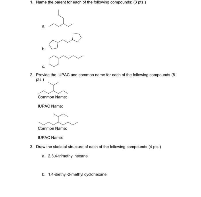 Solved 1. Name the parent for each of the following | Chegg.com