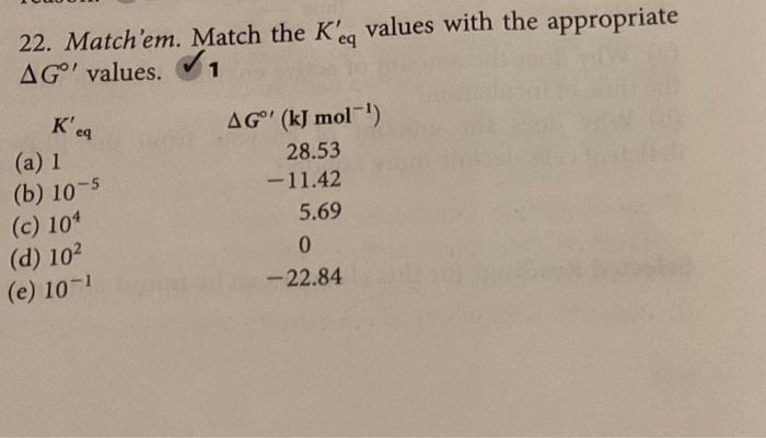 Solved 22. Match'em. Match the Keq′ values with the | Chegg.com