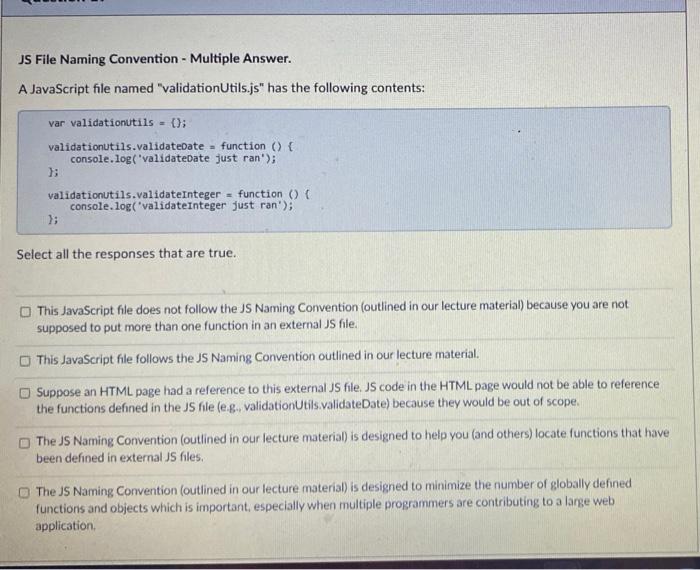Solved Question 20 4 pts JS File Naming Convention 2 - | Chegg.com