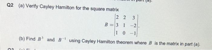 Solved (a) Verify Cayley Hamilton for the square matrix | Chegg.com