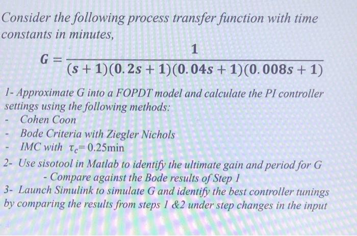 Solved Consider the following process transfer function with | Chegg.com