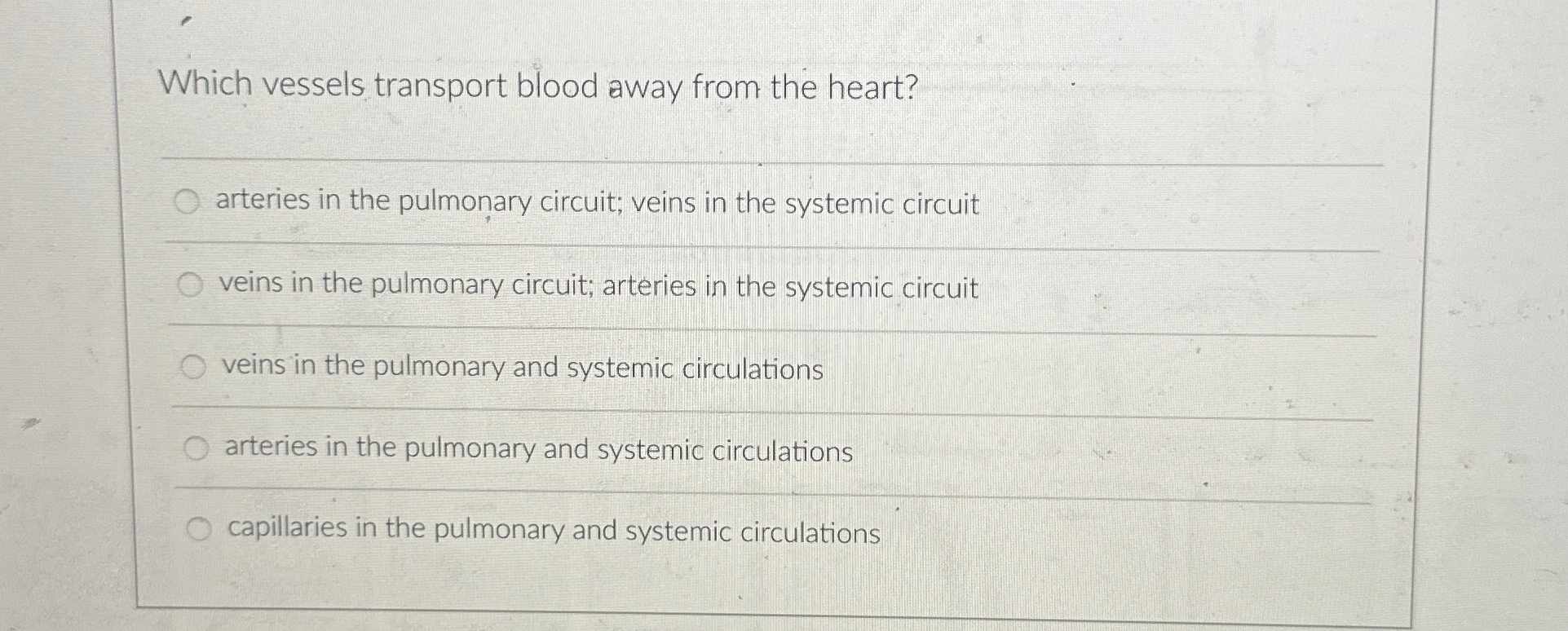 Solved Which vessels transport blood away from the | Chegg.com