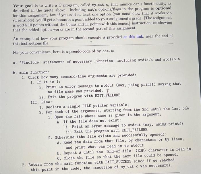 Solved Your goal is to write a C program, called my cat.c, | Chegg.com